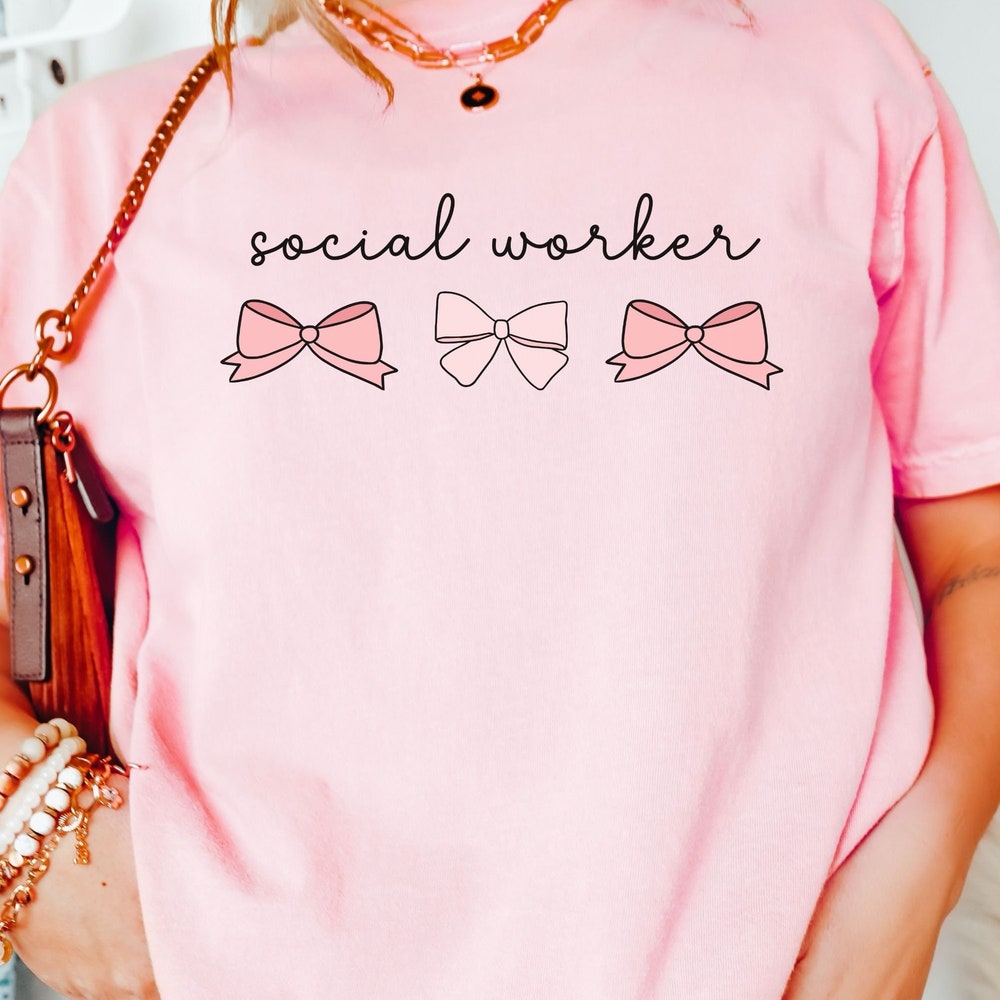 DOVU Social Worker Pink Bow Shirt, Gift Tee Social Worker, Coquette ...