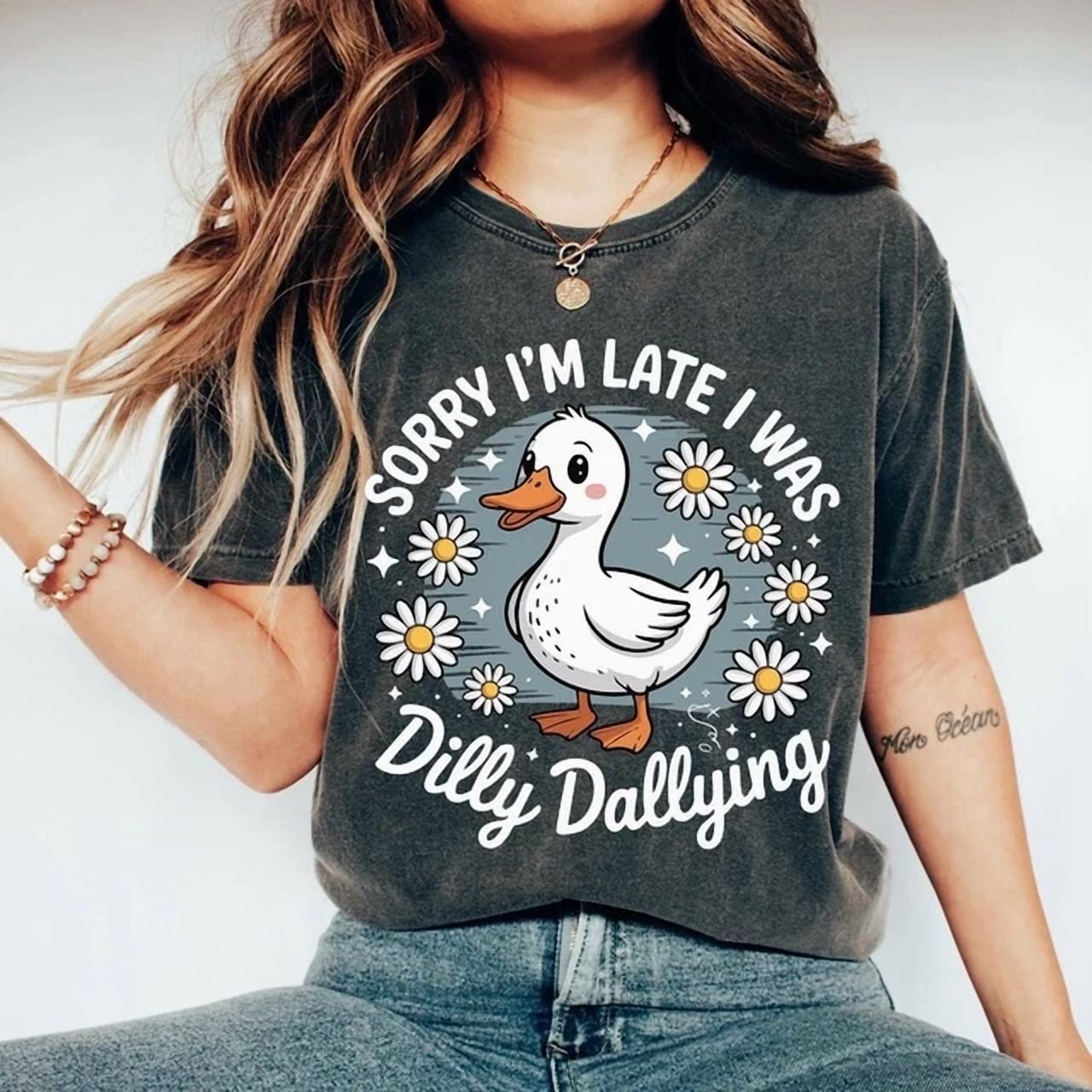 DOVU Sorry I'M Late I Was Dilly Dallying Goose Shirt, Funny Goose Shirt ...