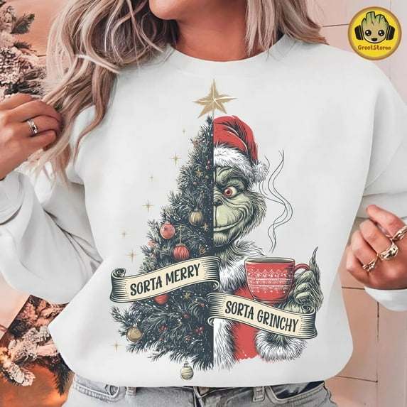 DOVU Sorta Merry Sorta Gri.nchy Sweatshirt, Retro Green Mean Guy Chris ...