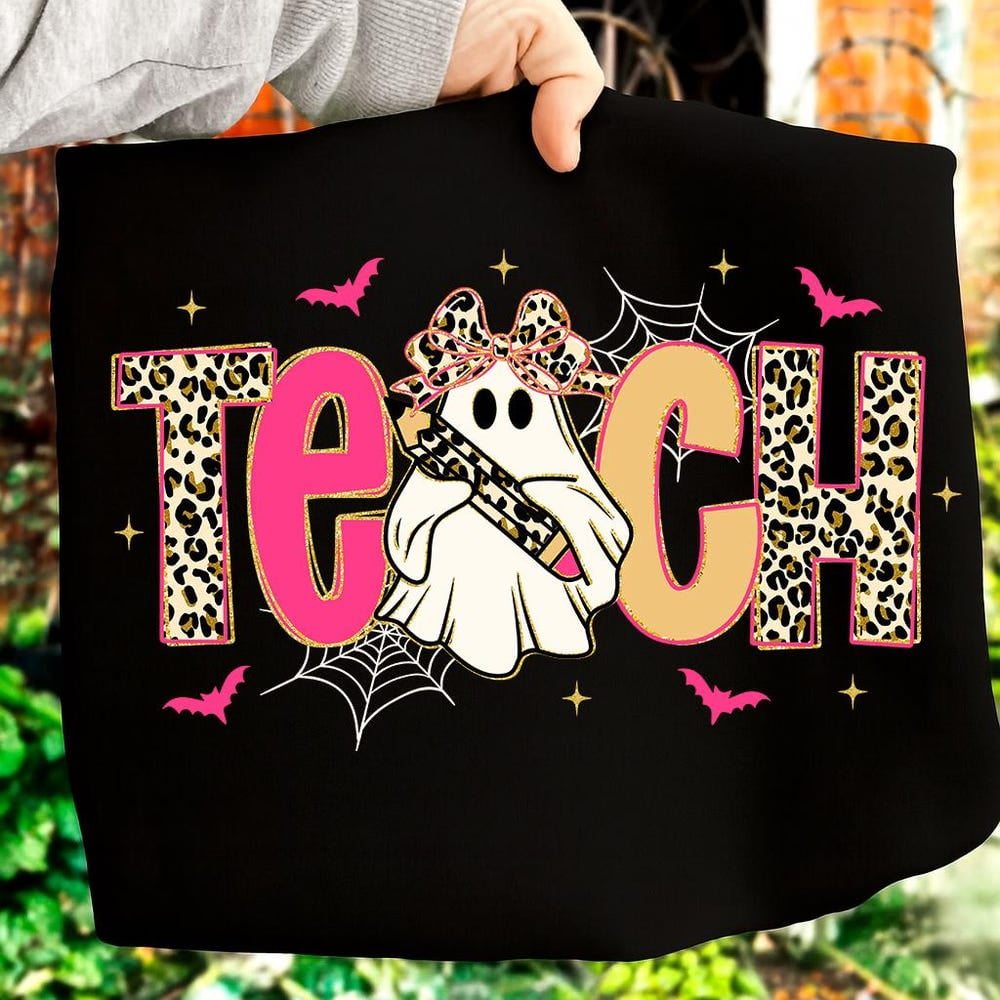 DOVU Sp00Ky Teacher Hal.Low.Een Shirt, Teacher Hal.Low.Een Shirt, Pink Leo.Pard Ghost Teacher ...