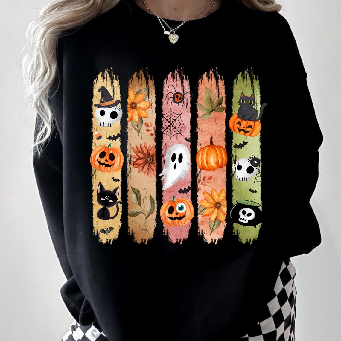 DOVU Spooky Brushstroke Hal.Low.Een Sweatshirt, Preppy Fall Ghost And Pumpkin Sweatshirt, Cute ...