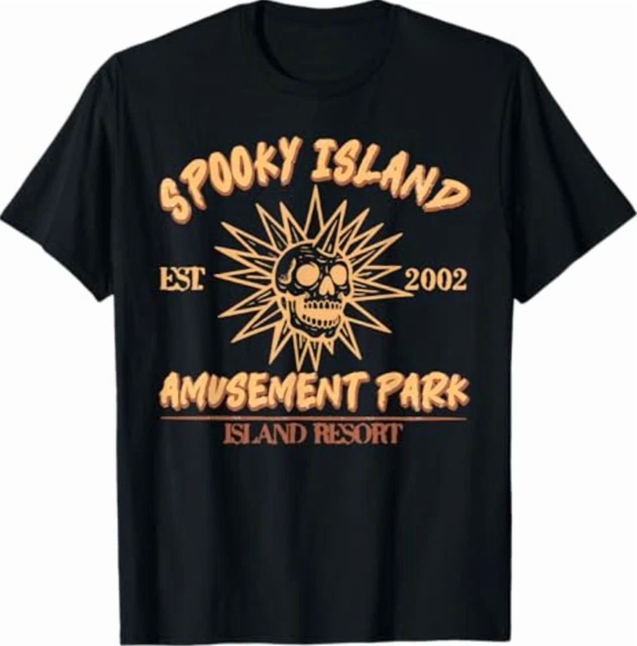 DOVU Spooky Island Est 2002 Amusement Park Skull Hal.Low.Een Funny T ...