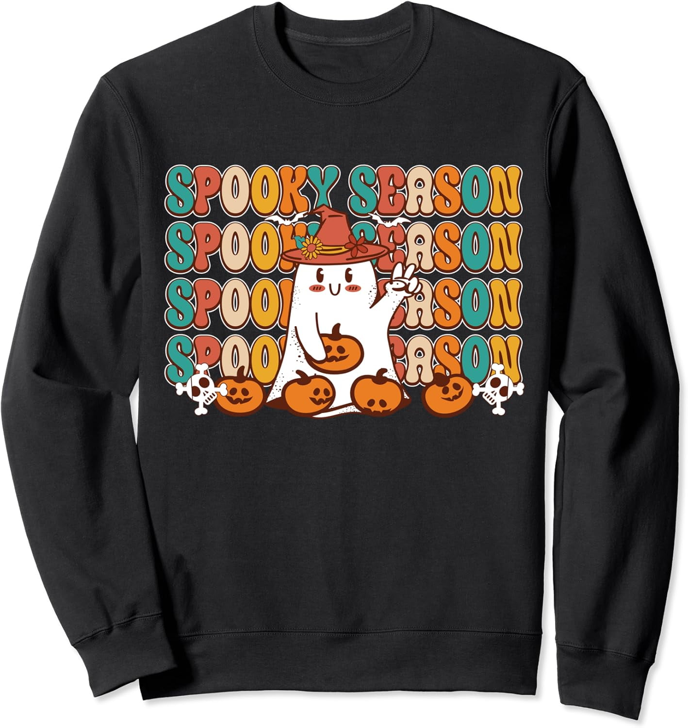 DOVU Spooky Season Cute Ghost Groovy Retro Vintage Hal.Low.Een Sweatshirt Trendy Sweatshirt ...