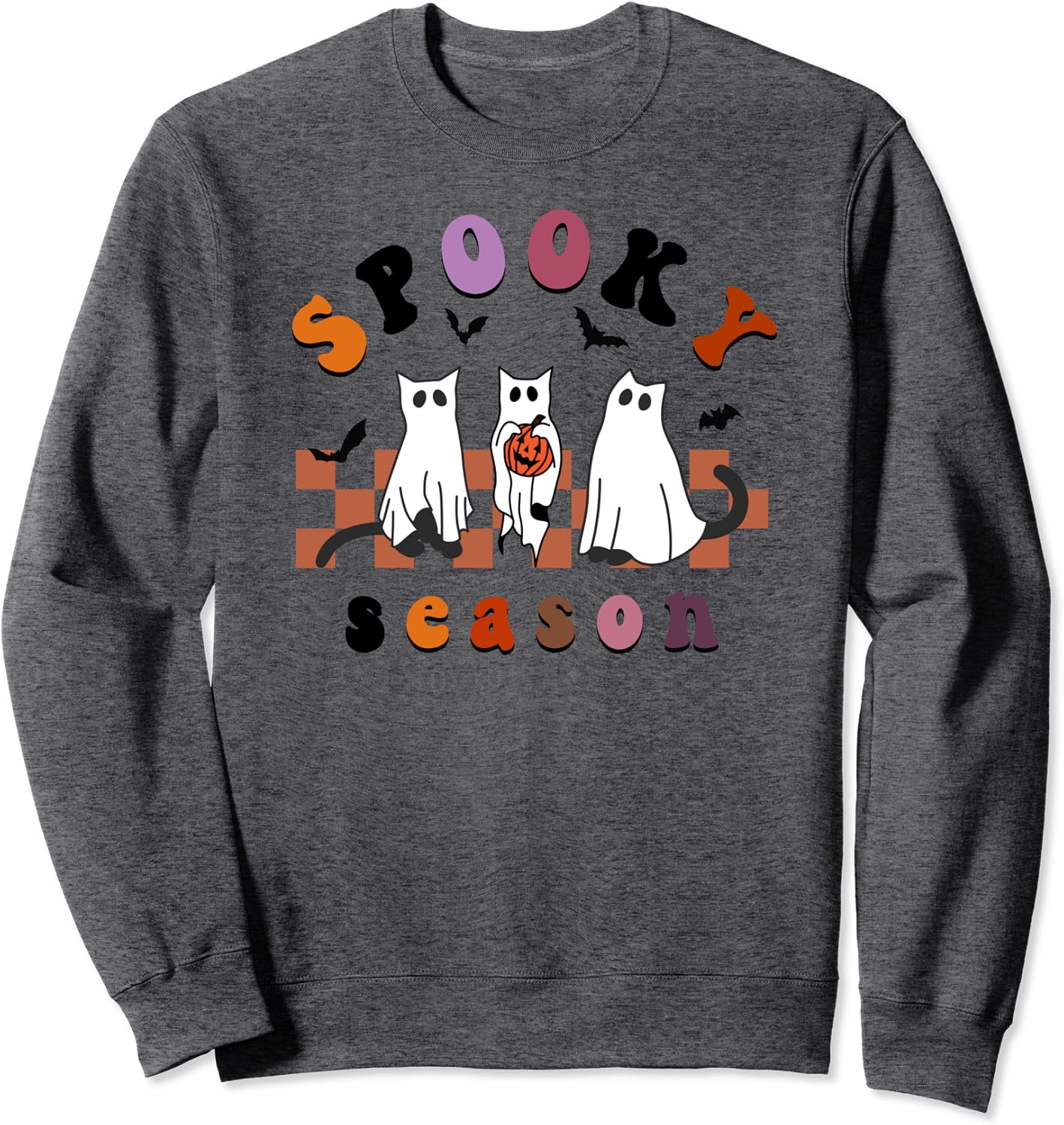DOVU Spooky Season Ghost Retro Cute Hal.Low.Een Cat Cute Ghost Face Sweatshirt Trendy Sweatshirt ...