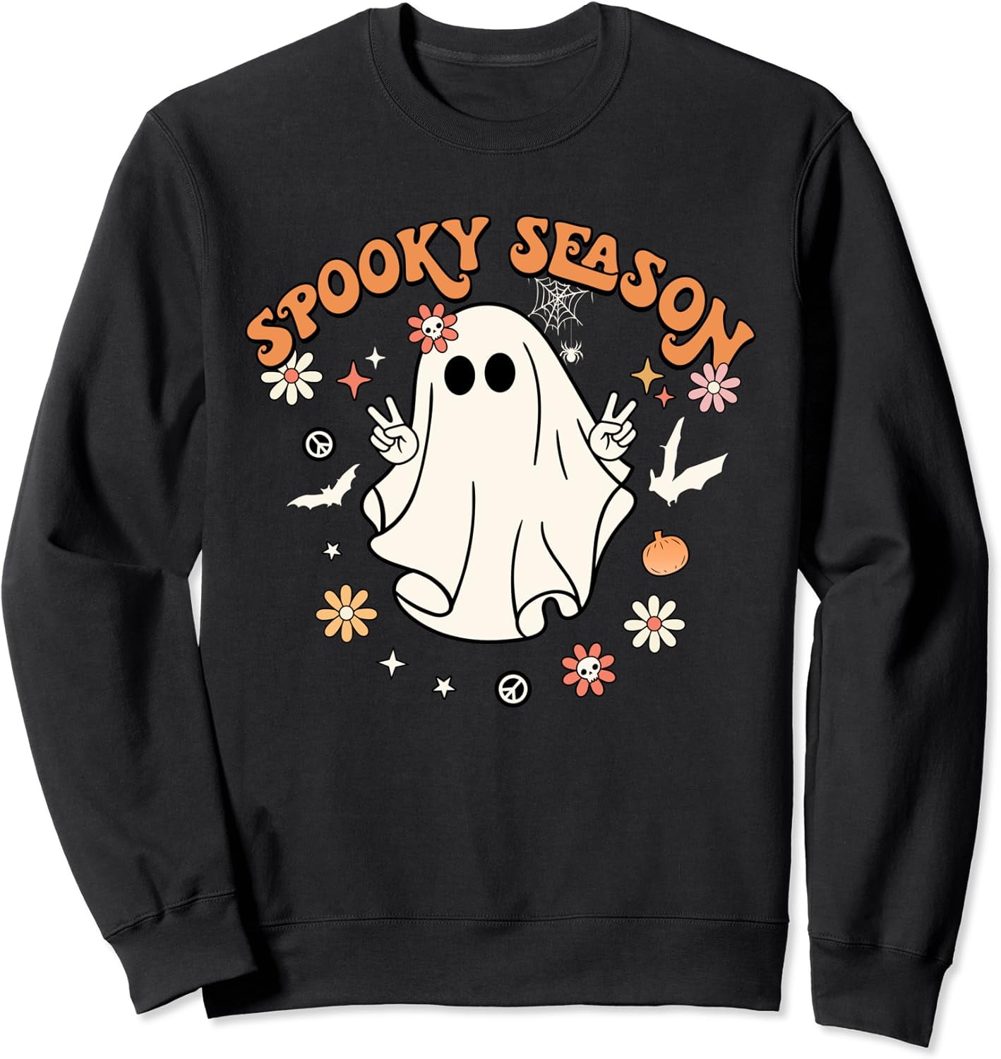 DOVU Spooky Season Retro Hal.Low.Een Party Funny Cute Ghost Pumpkin Sweatshirt Trendy Sweatshirt ...