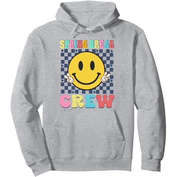 DOVU Spring Break Crew Retro Groovy 2025 Cute Smile Face Unisex Hoodie ...