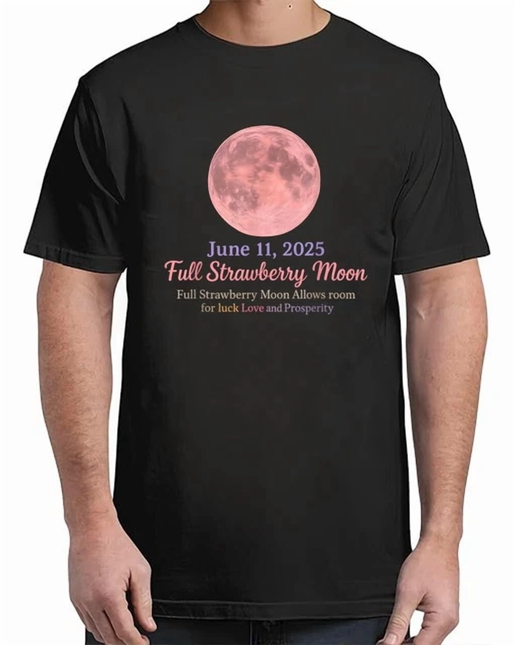 DOVU Strawberry Moon June 11 2025 Pink Full Moon Funny T-Shirt Unisex S ...