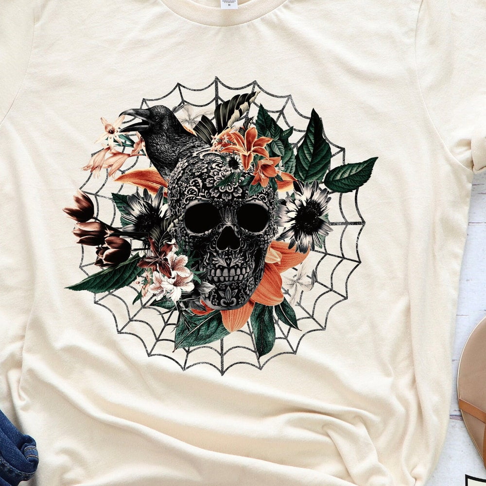 DOVU Sugar Skull Woman Floral Shirt, Dia De Los Muertos Shirt Party Shirt, Hal.Low.Een Shirt ...