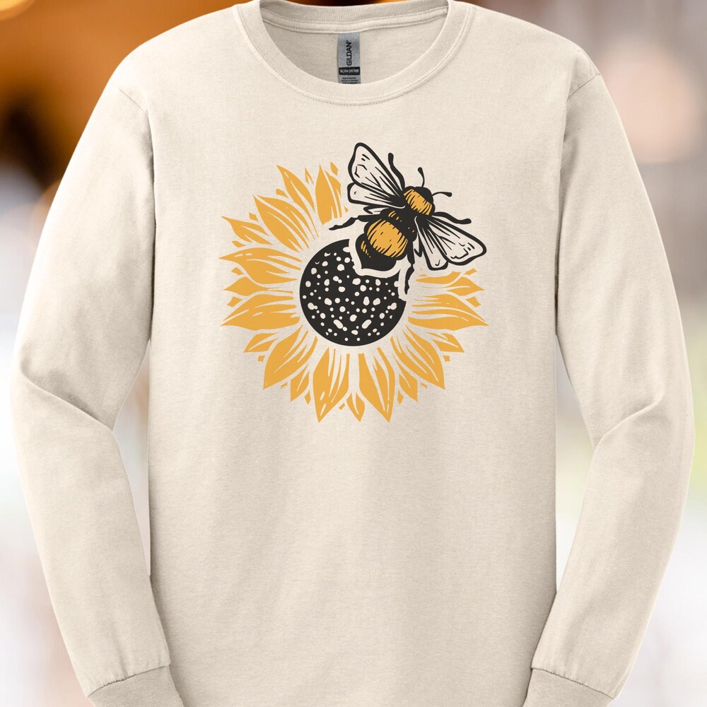 DOVU Sunflower Bee Graphic Sweatshirt Long Sleeve Nature Flower ...