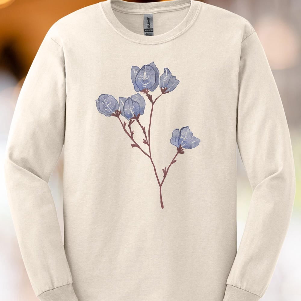 DOVU Sweatshirt With Blue Watercolor Floral Branch Art Botanic Graphic ...