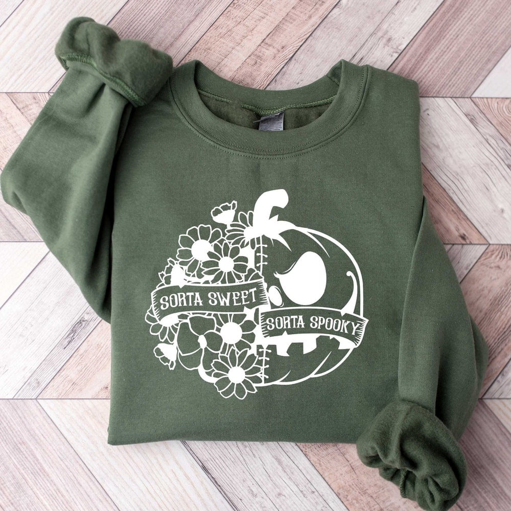 DOVU Sweet Sorta Sp00Ky Sweatshirt, Flower Pumpkin Sweatshirt, Hal.Low.Een Pumpkintee, Horror ...