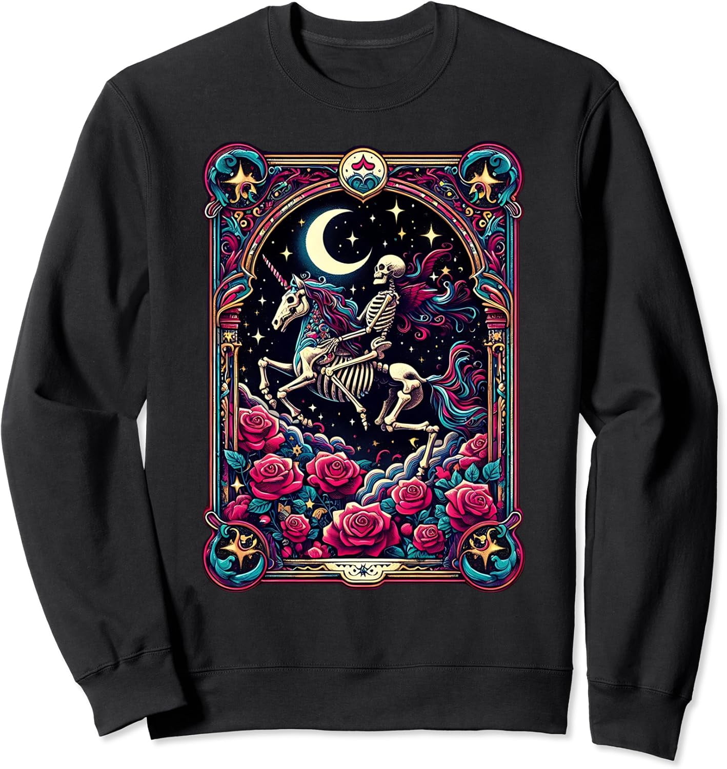 DOVU Tarot Card Skeleton Colorful Floral Unicorn Hal.Low.Een Sweatshirt ...