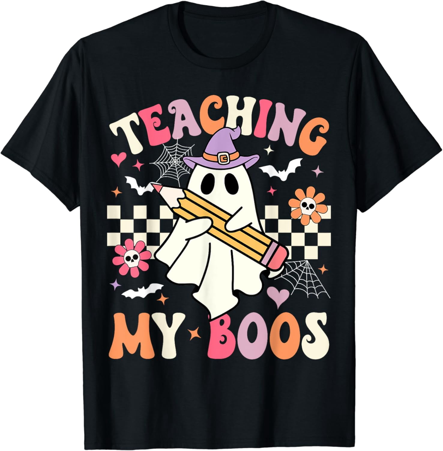 DOVU Teaching My Boos Teacher Cute Ghost Groovy Teacher Hal.Low.Een T ...