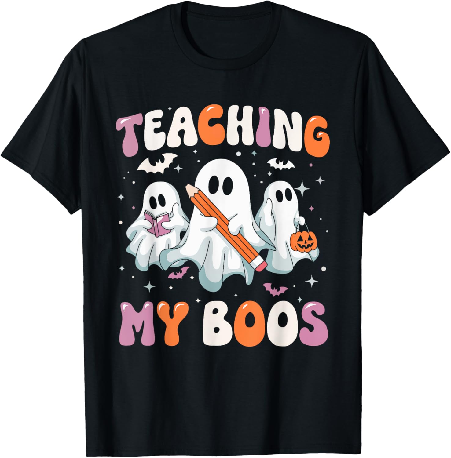 DOVU Teaching My Boos Teacher Cute Ghost Teacher Hal.Low.Een T-Shirt ...