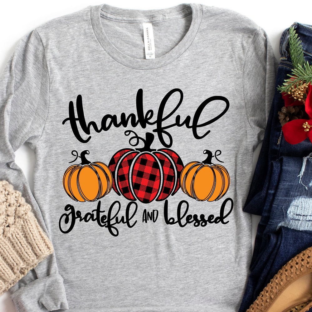 DOVU Thankful Grateful Blessed Sweater, Pumpkin Tee, Buffalo Plaid ...