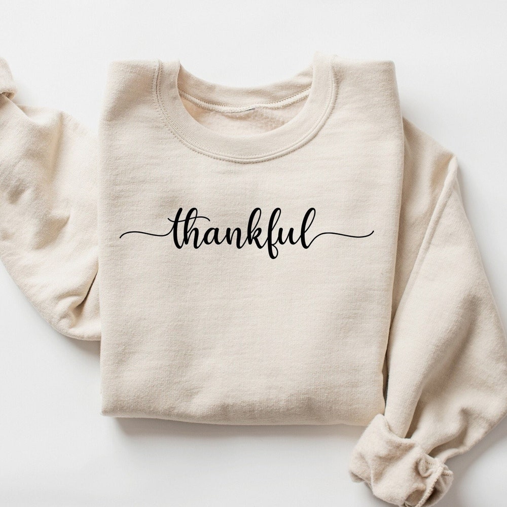 DOVU Thankful Sweatshirt, Cute Thankful Sweater, Minimalist Thankful ...