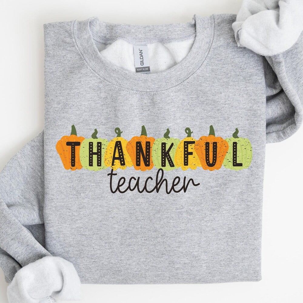 DOVU Thanks.Giving Teacher Sweater, One Thankful Teacher Sweatshirt ...