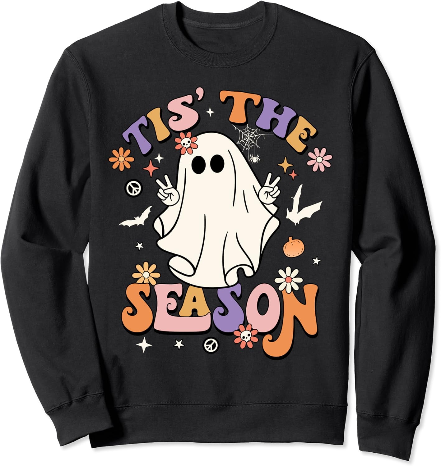 DOVU Tis' The Season Retro Hal.Low.Een Party Funny Ghost Pumpkin Sweatshirt Trendy Sweatshirt ...