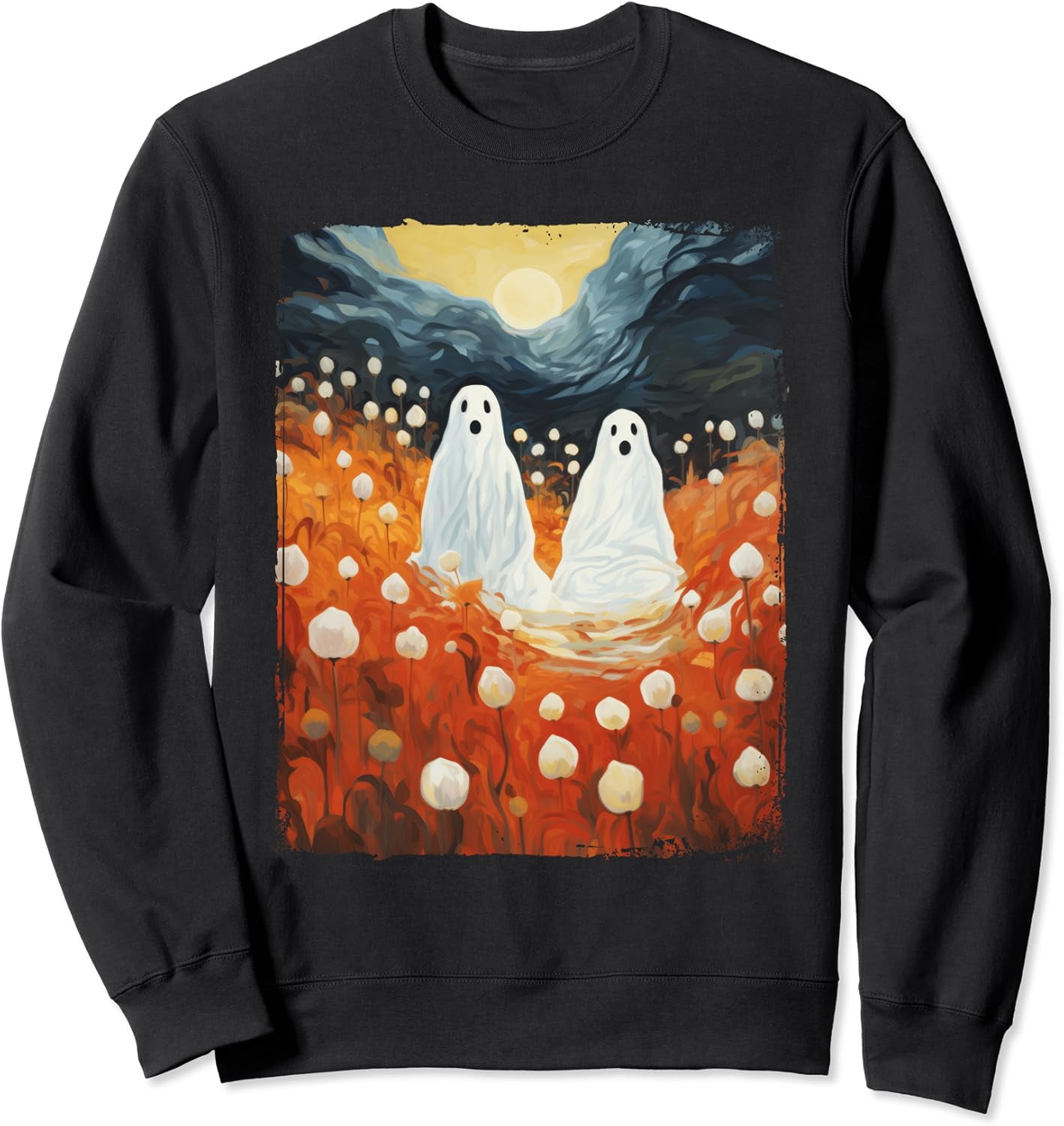 DOVU Two Ghosts In Flower Field Spooky Cute Hal.Low.Een Ghost Sweatshirt Trendy Sweatshirt ...