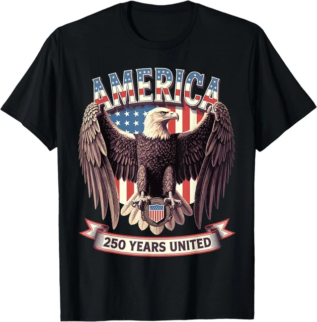 DOVU Usa 250 Years United Bald Eagle Patriotic Flag Graphic T-Shirt ...