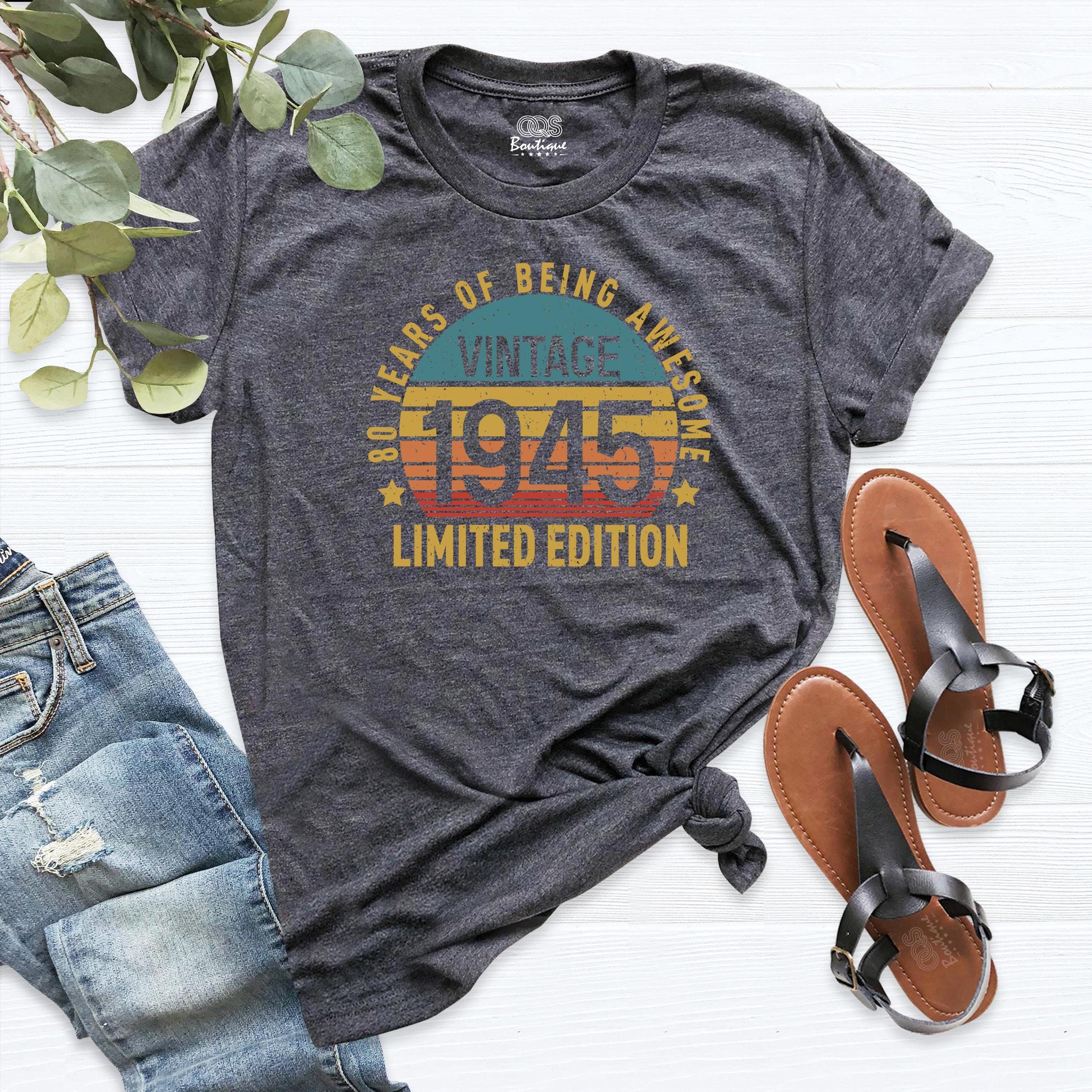 DOVU Vintage 1945 T-Shirt, 80Th Birthday Shirt, Cool 80Th Limited ...