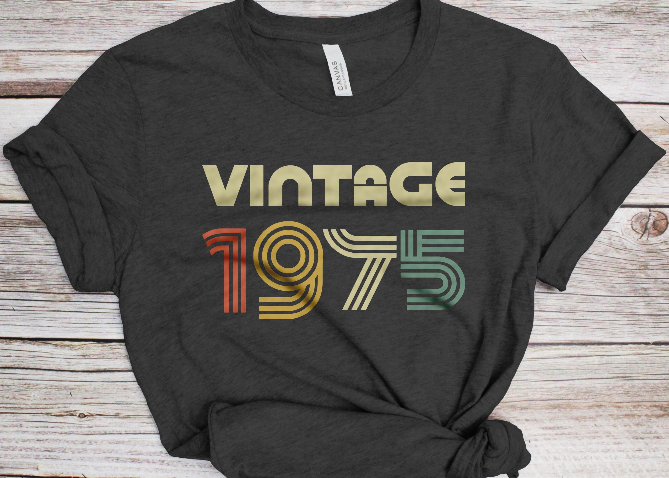 DOVU Vintage 1975 T-Shirt - Unisex Women Men Funny Retro Font 50Th ...