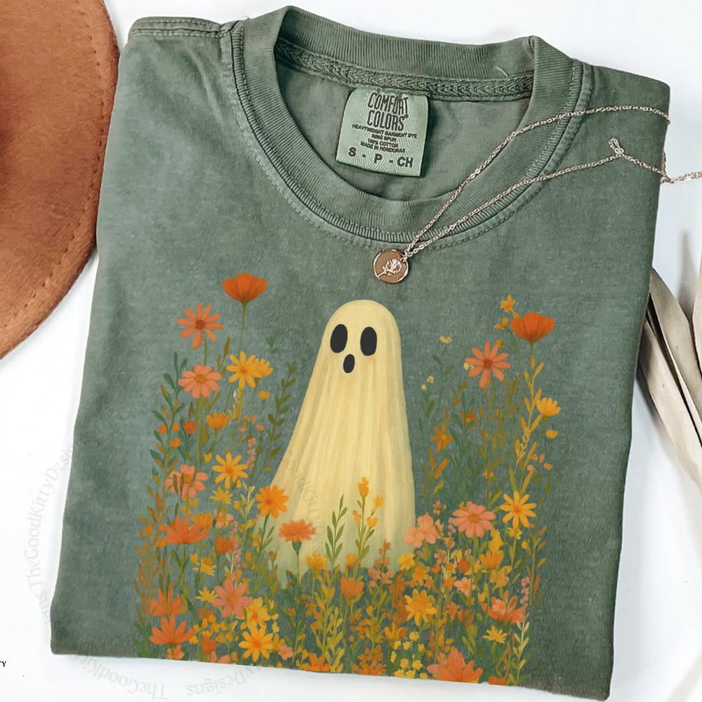 DOVU Vintage Ghost Wildflower Sweatshirt Retro Flower Ghost Sweatshirt Ghost Sweatshirt Fall Hal ...