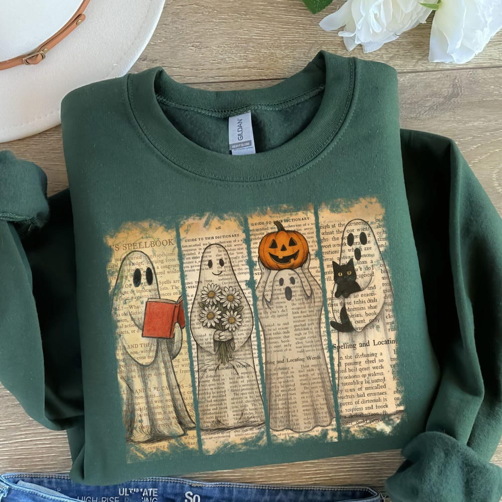 DOVU Vintage Old Paper Ghost Sweatshirt, Cute Ghost Sweater, Retro Hal ...