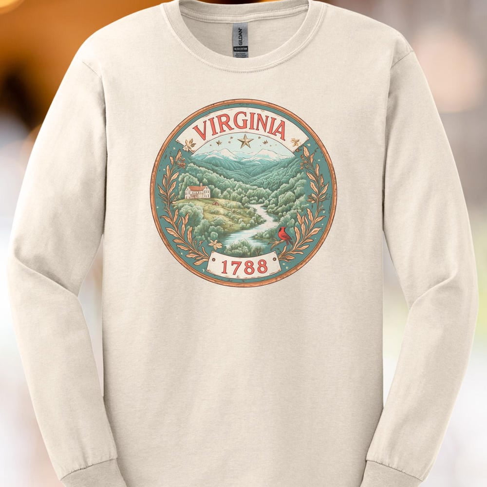 DOVU Virginia 1788 State Graphic Sweatshirt Scenic Mountain River ...