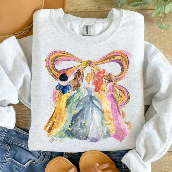 DOVU Watercolor Princess Coquette Bow Sweatshirt, Cartoon Princess ...