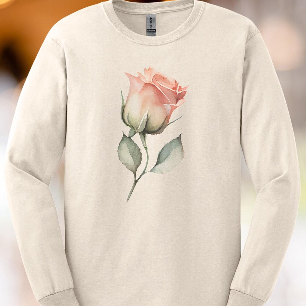 DOVU Watercolor Rose Sweatshirt Blush Pink Floral Graphic Flower Art ...