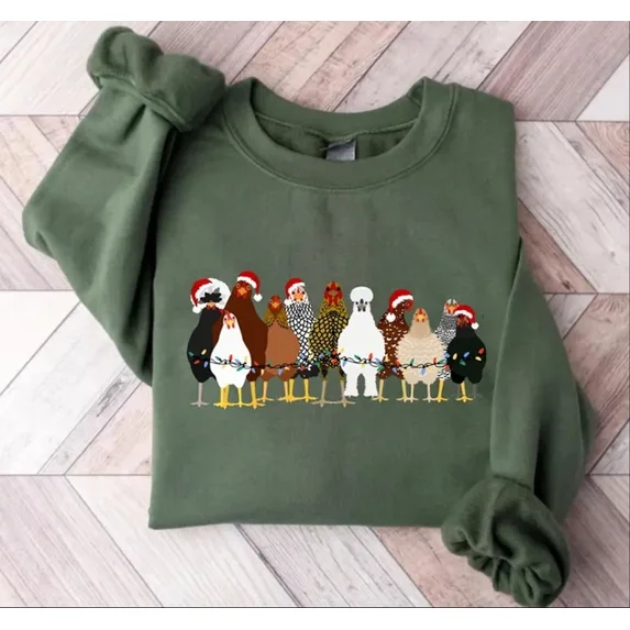 DOVU Xmas Chickens Sweatshirt, Cute Farm Animal Holiday Sweatshirt ...