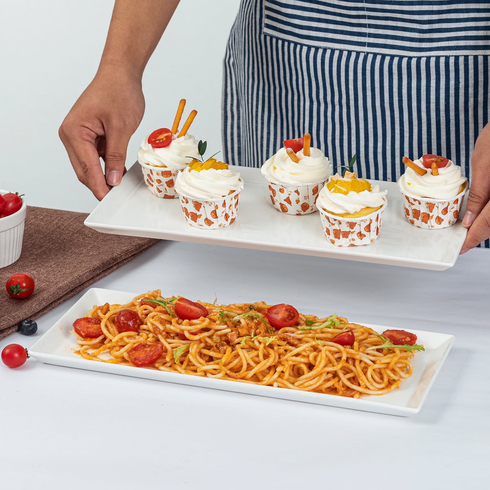 DOWAN 14.5in Set 4 Large Rectangle Ceramic Serving Platters, White ...