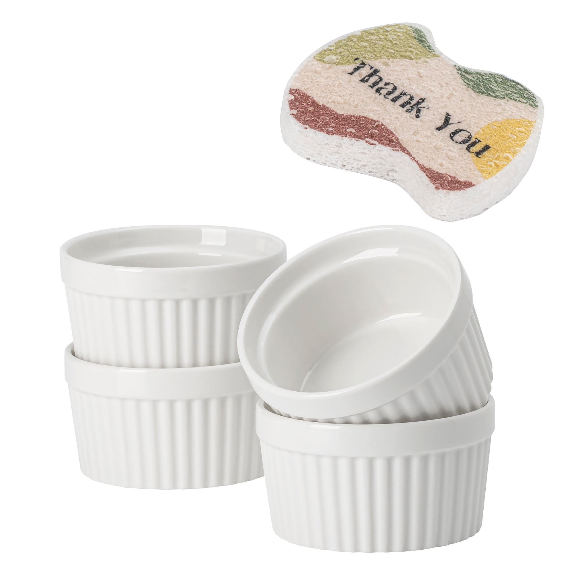 DOWAN 6oz White Ceramic Ramekins Set of 4, Porcelain Ramekins Dishes for Appetizers and Snacks ...