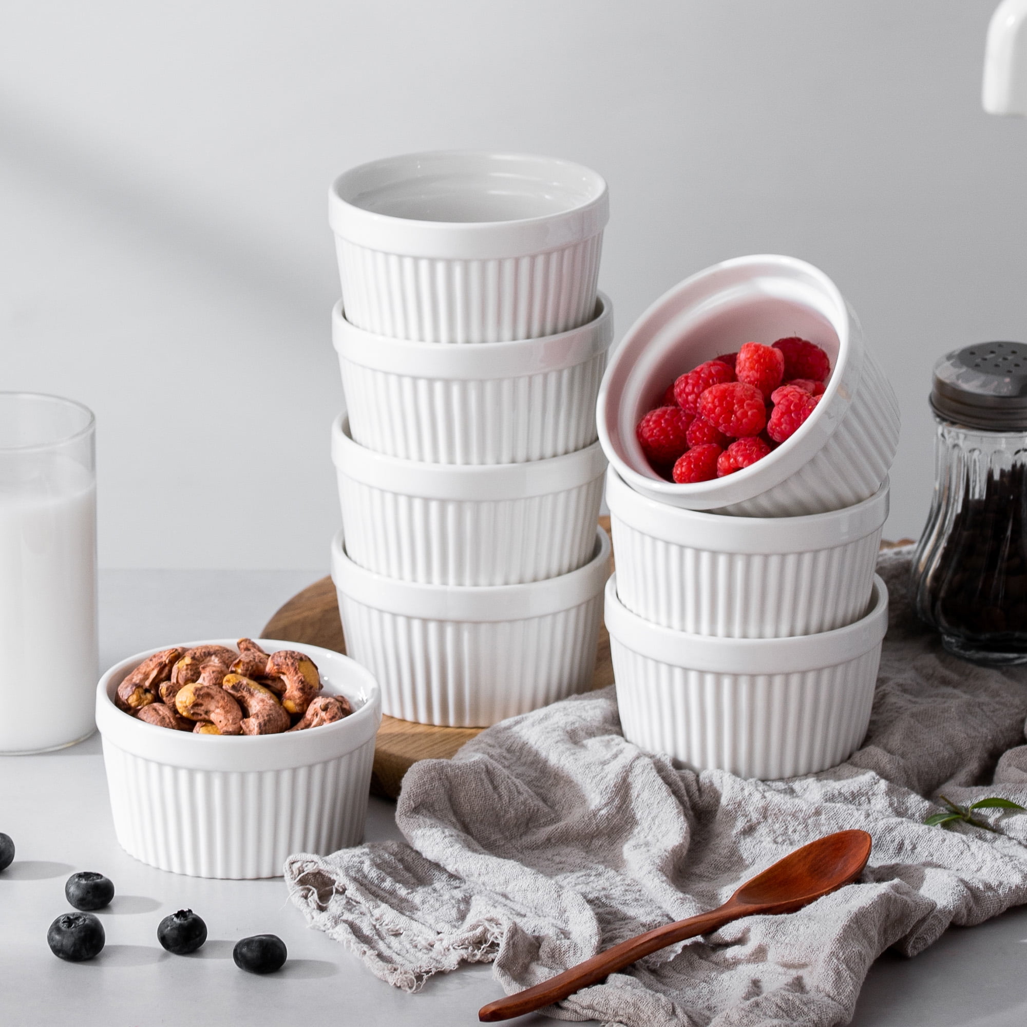 DOWAN 8Oz White Ceramic Ramekins Set of 8, Porcelain Ramekins Dishes ...