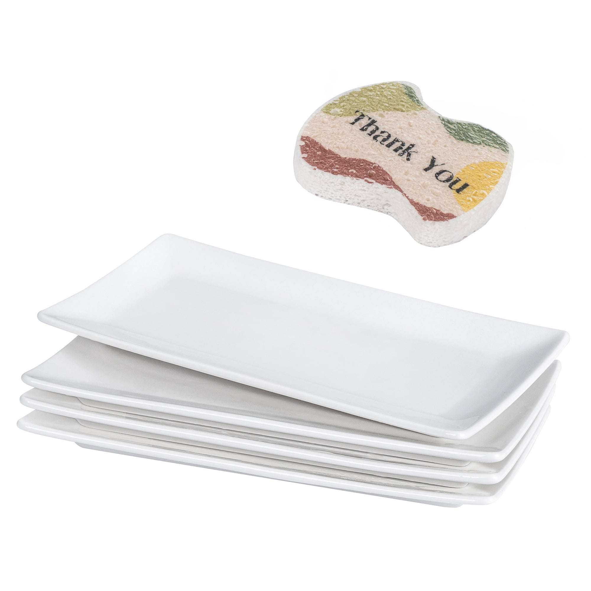 DOWAN 9.7" Rectangle Serving Platter and Scrub Sponge, White ...