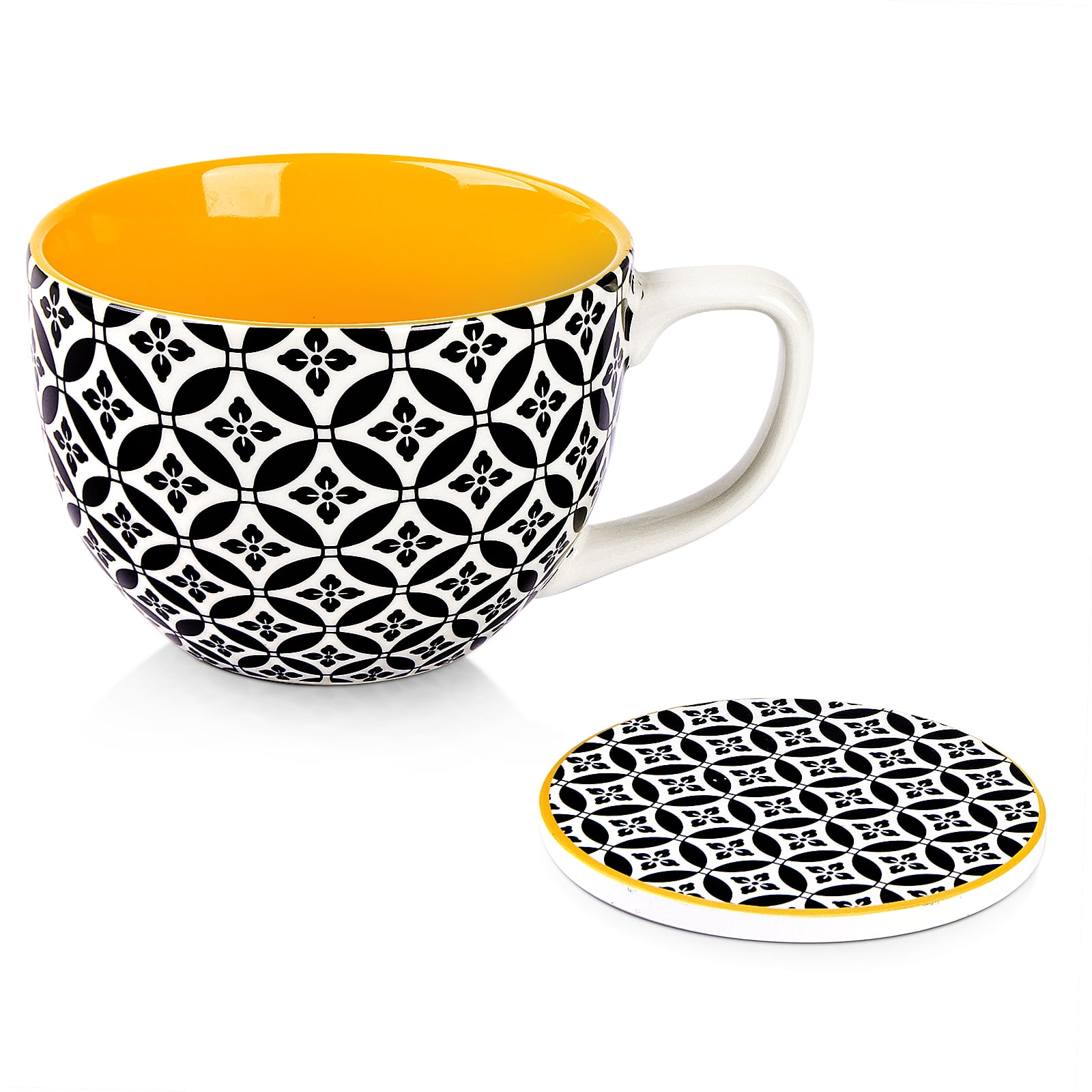 DOWAN 24 oz Oversized Porcelain Coffee Mug with Coaster, Vibrant Colors ...