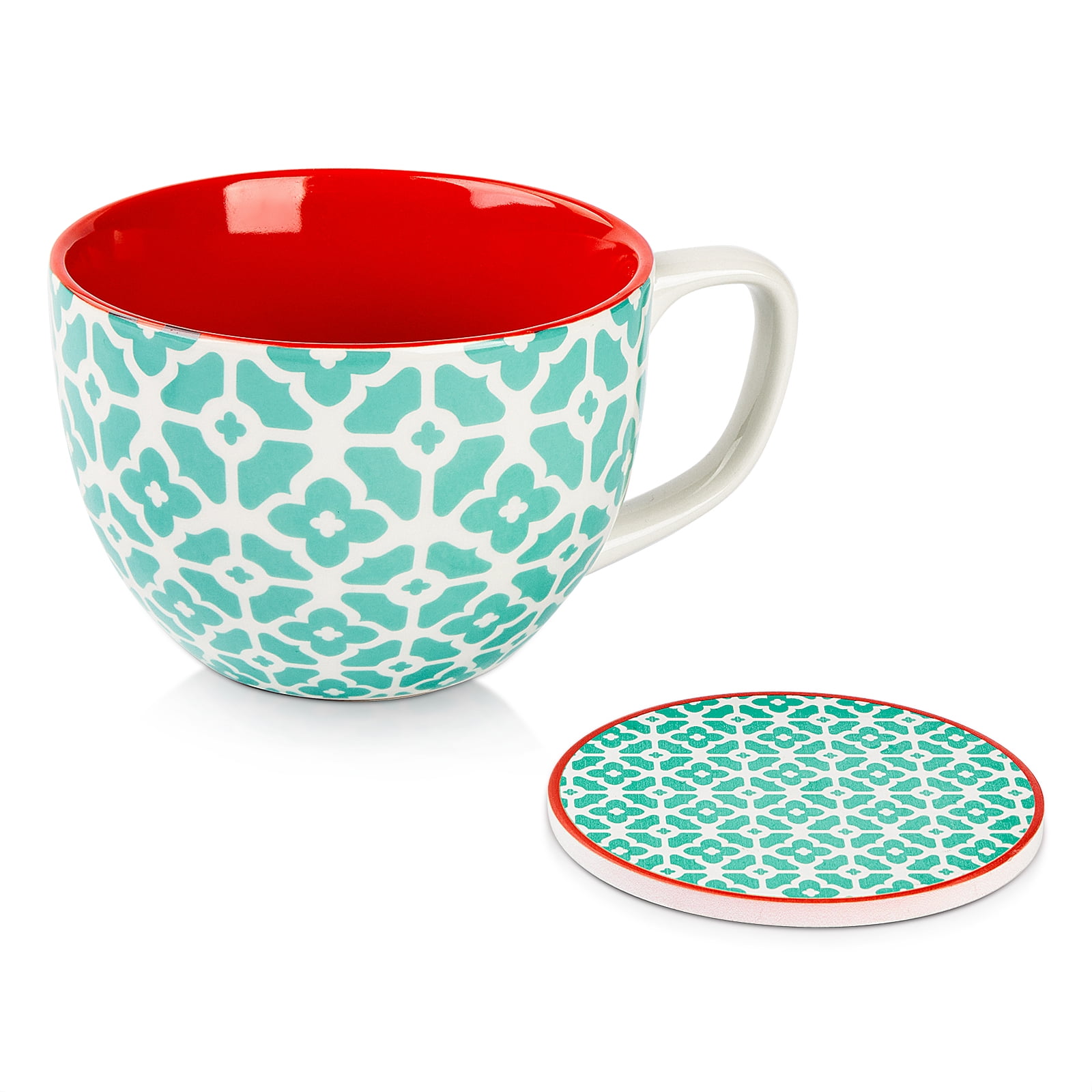 DOWAN 24oz Large Coffee Mug with Coaster, Ceramic Cup for Coffee Tea ...