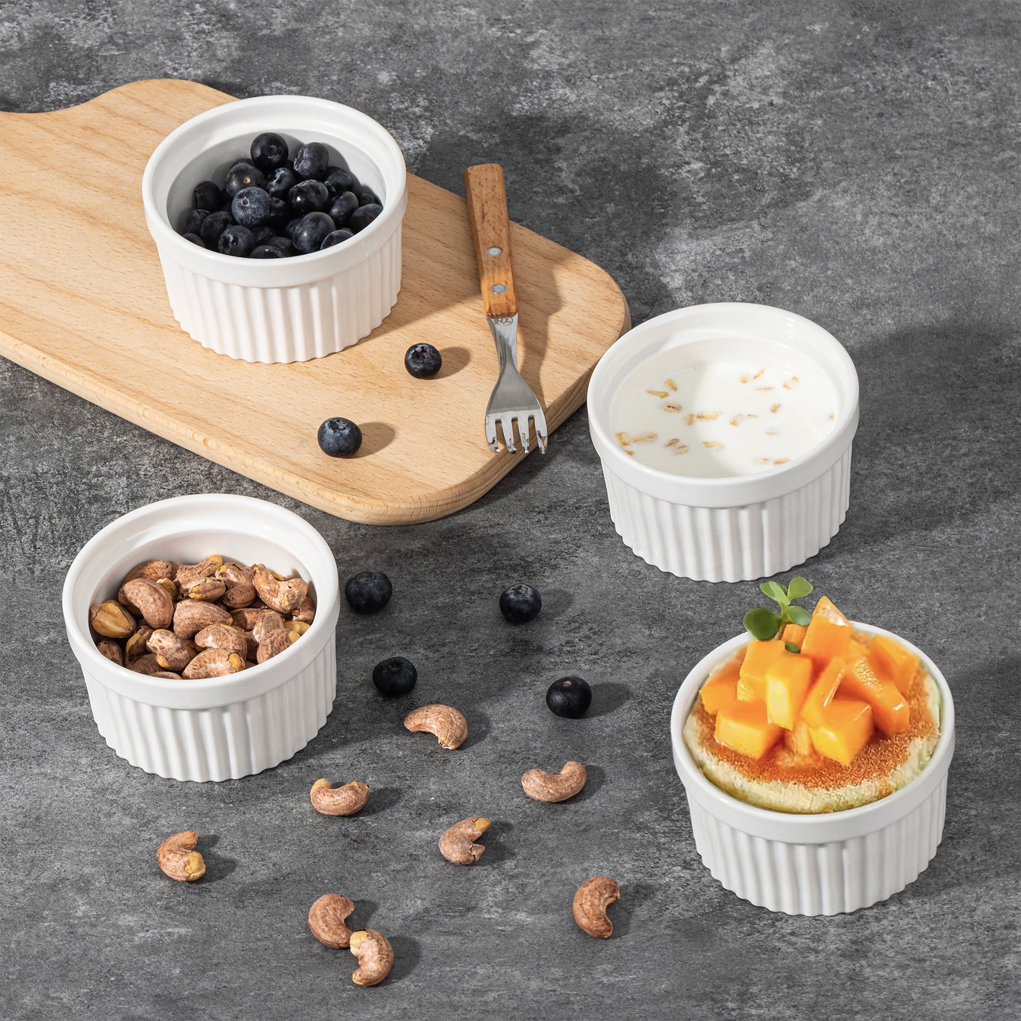 DOWAN 10Oz Big Porcelain Ramekins Set of 4, White Ceramic Baking Bowls ...