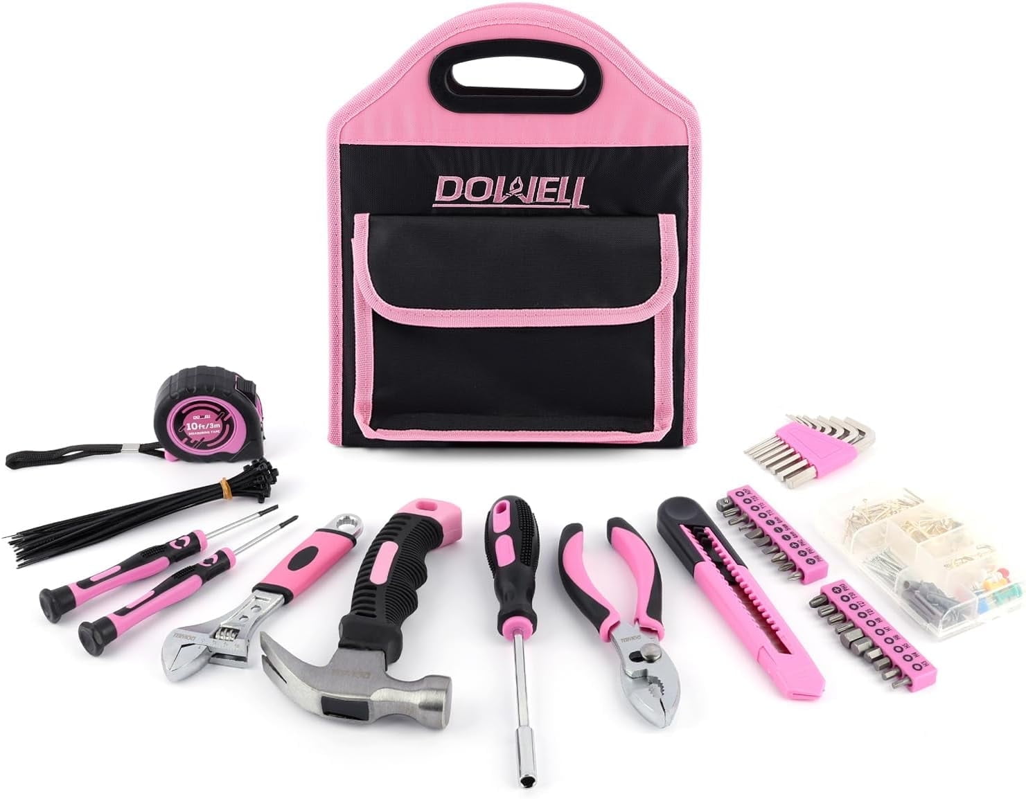 DOWELL 167PCS Kid Pink Tool Kit with Storage Bag, Women & Girls ...