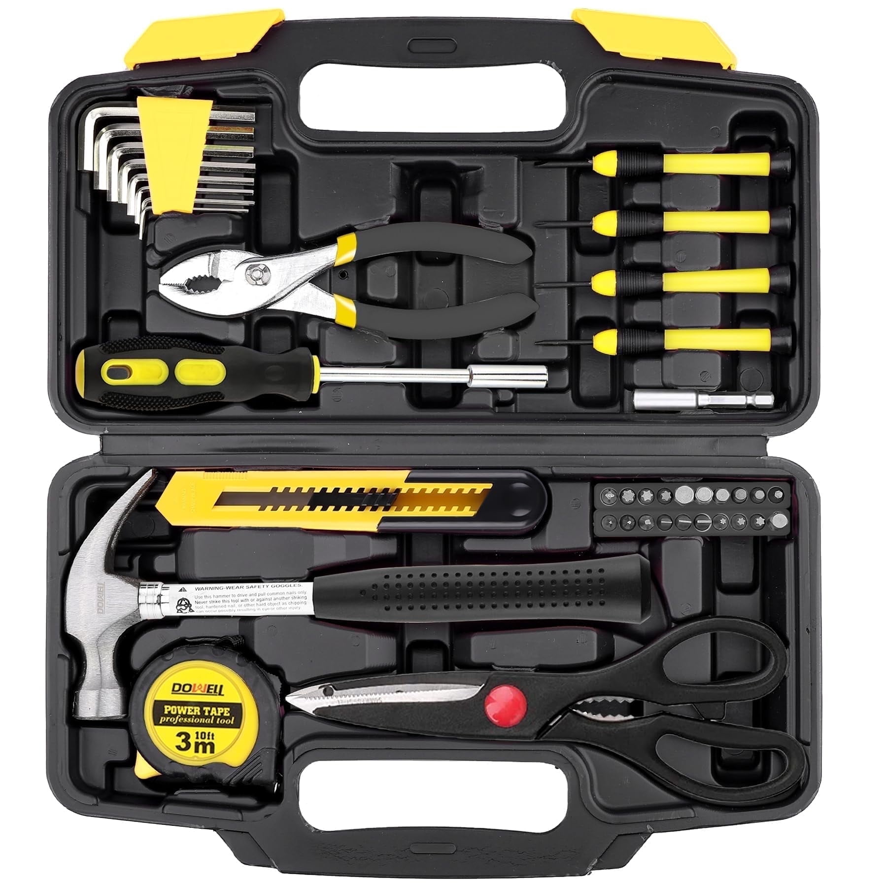 DOWELL Men's 40-Piece Yellow Home Tool Set with Plastic Toolbox Storage ...