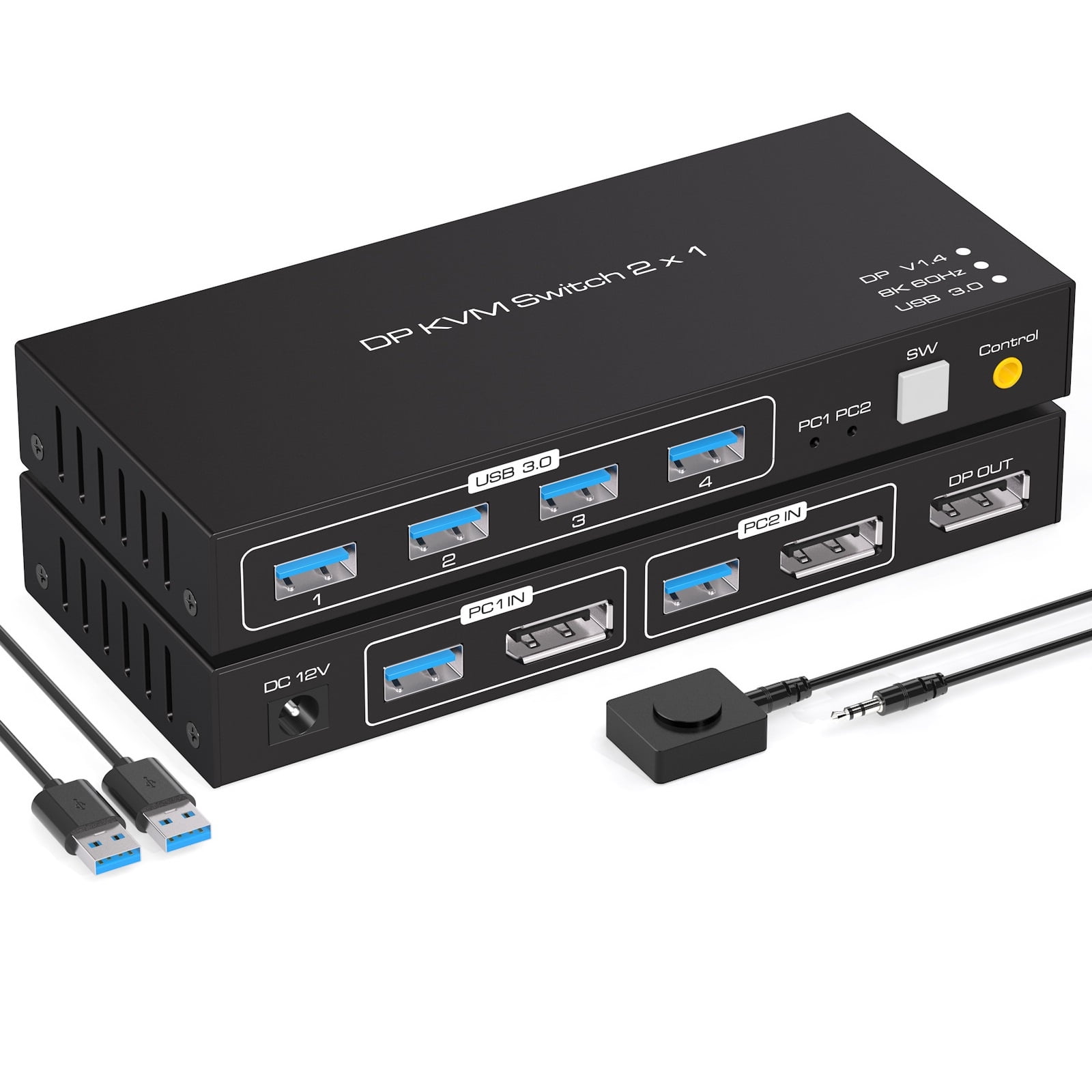 DP KVM USB Switch 2x1 Control 2 Computers with 1 Set of Keyboard and ...