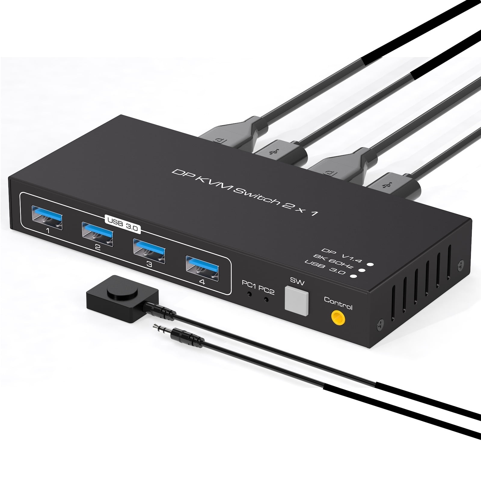 DP KVM USB Switch 2x1 USB 3.0 Hub Ports, High Resolution Support for ...