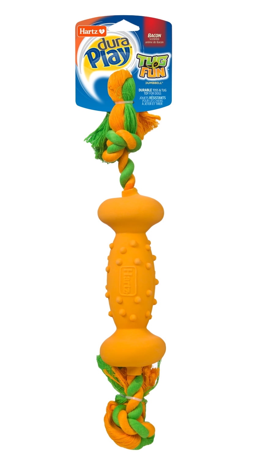 Hartz Dura Play Tug of Fun Dumbbell Bacon Scented Dog Toy, Nylon, 1ct ...