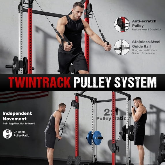 DP01 Power Cage 2000LBS Squat Rack with Crossover Dual Pulley System ...