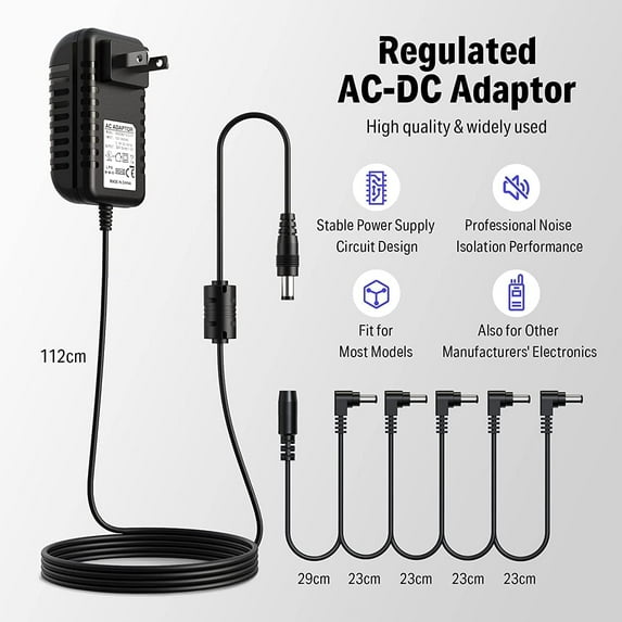 DPA-1 Guitar Pedal Power Supply Adapter 9V DC 1A Tip Negative 5 Way ...