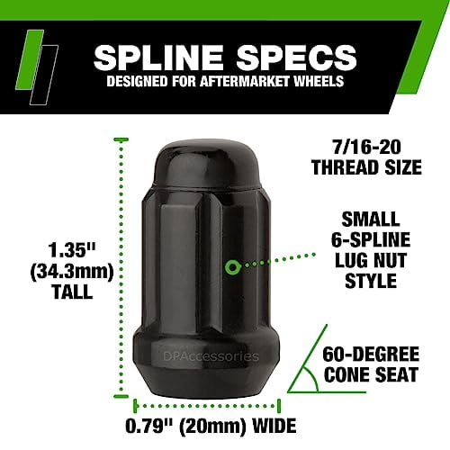 DPAccessories Black Spline Lug Nuts - 7/16-20 Lug Nuts Black for ...