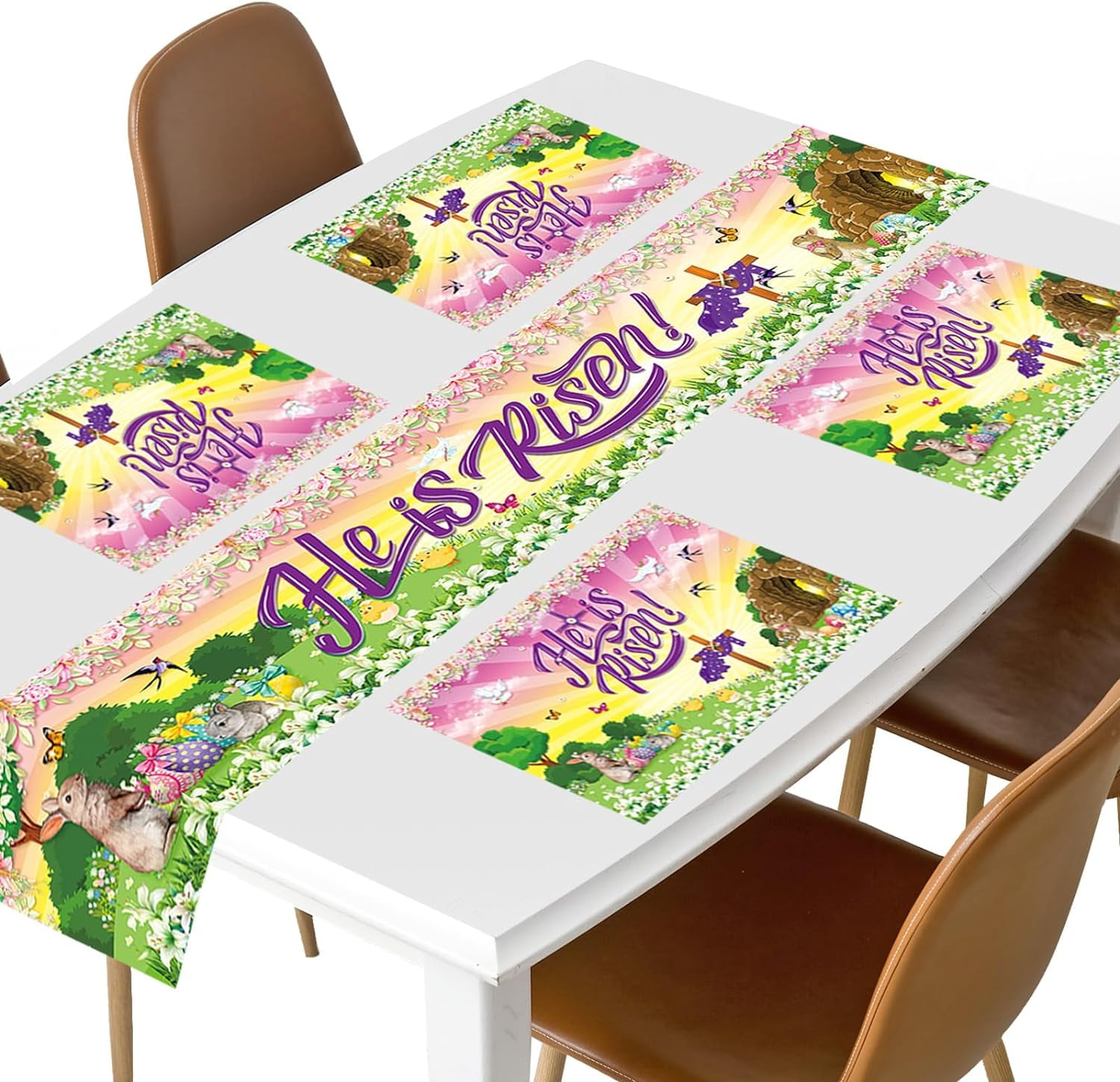DPKOW 5pcs He is Risen Table Runner Easter Table Decoration, Washable ...