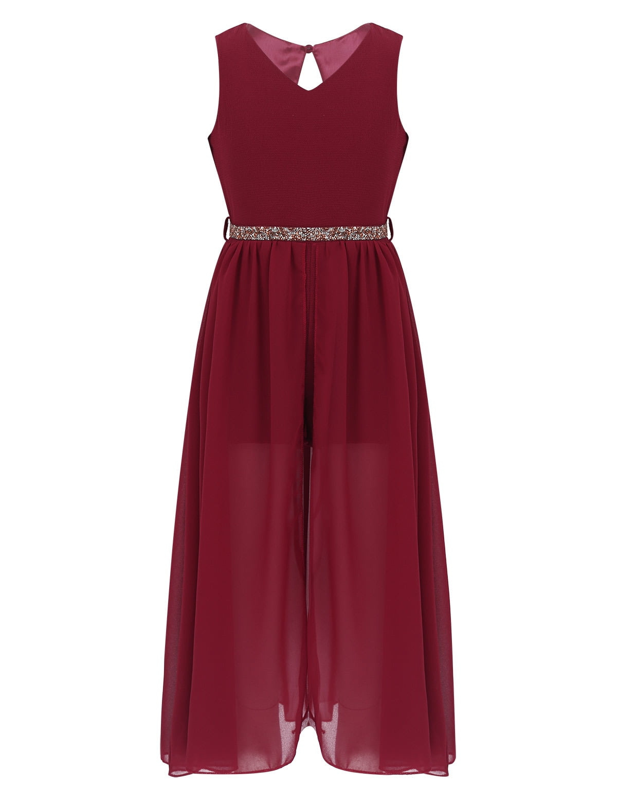 DPOIS Big Girls Junior V Neck Chiffon Long Party Wedding Prom Romper ...