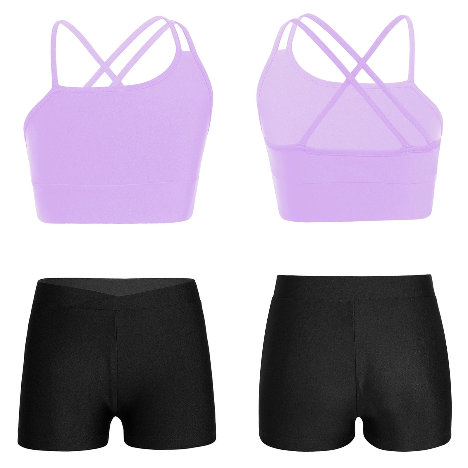DPOIS Girl's Summer Active Outfit Crop Top and Athletic Shorts ...